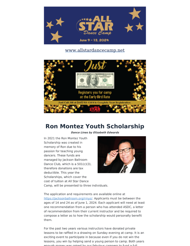 Camp Newsletter - All Star Dance Camp